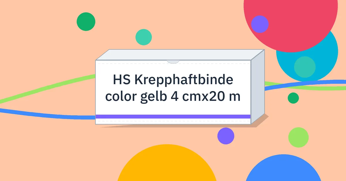 Symbolbild: Packung mit der Aufschrift HS Krepphaftbinde color gelb 4 cmx20 m (PZN 03693297) – Verfügbarkeit und Bezug in Apotheken in Frankfurt am Main