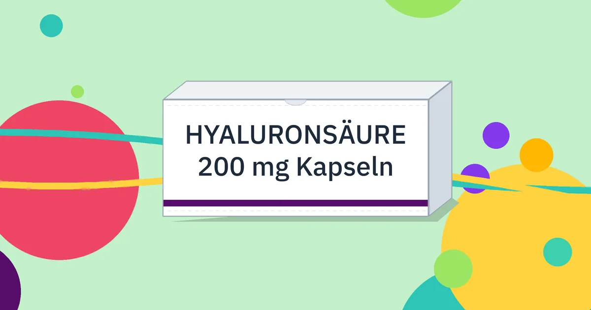 Symbolbild: Packung mit der Aufschrift HYALURONSÄURE 200 mg Kapseln (PZN 12427933) – Verfügbarkeit und Bezug in Apotheken in Frankfurt am Main