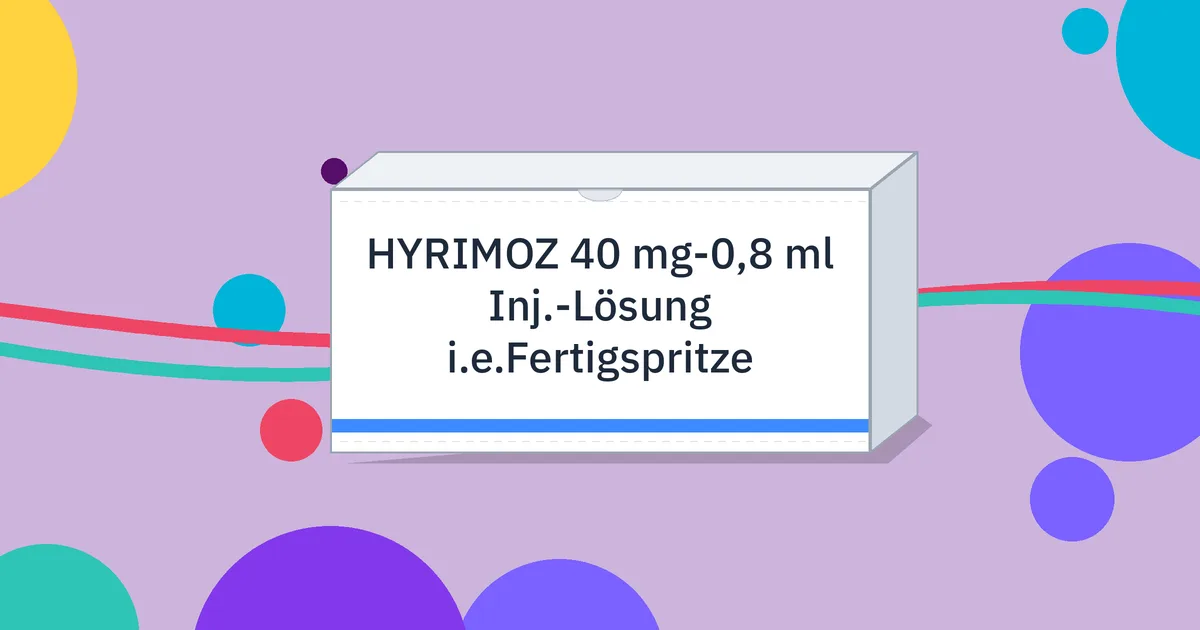 Symbolbild: Packung mit der Aufschrift HYRIMOZ 40 mg-0,8 ml Inj.-Lösung i.e.Fertigspritze (PZN 16388779) – Verfügbarkeit und Bezug in Apotheken in Frankfurt am Main