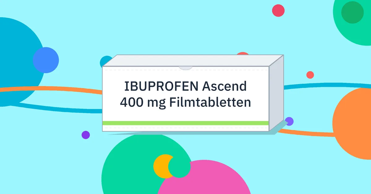 Symbolbild: Packung mit der Aufschrift IBUPROFEN Ascend 400 mg Filmtabletten (PZN 16127168) – Verfügbarkeit und Bezug in Apotheken in Frankfurt am Main