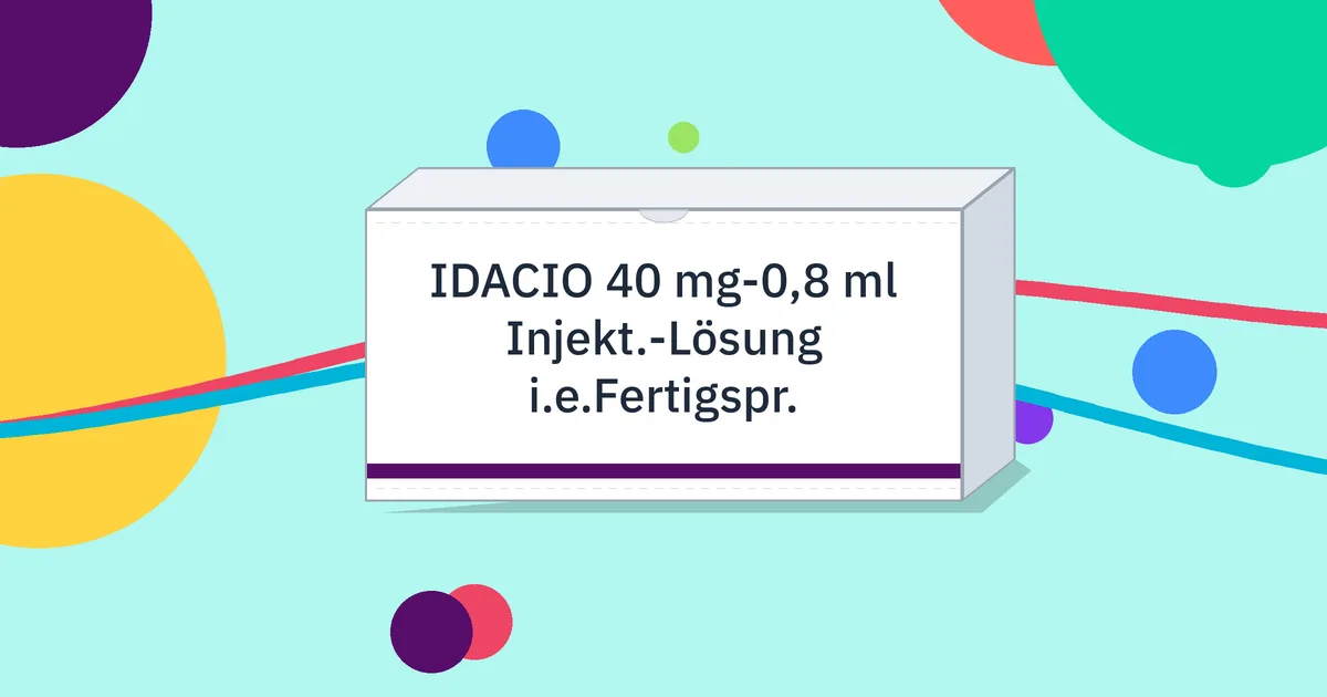 Symbolbild: Packung mit der Aufschrift IDACIO 40 mg-0,8 ml Injekt.-Lösung i.e.Fertigspr. (PZN 19295400) – Verfügbarkeit und Bezug in Apotheken in Frankfurt am Main