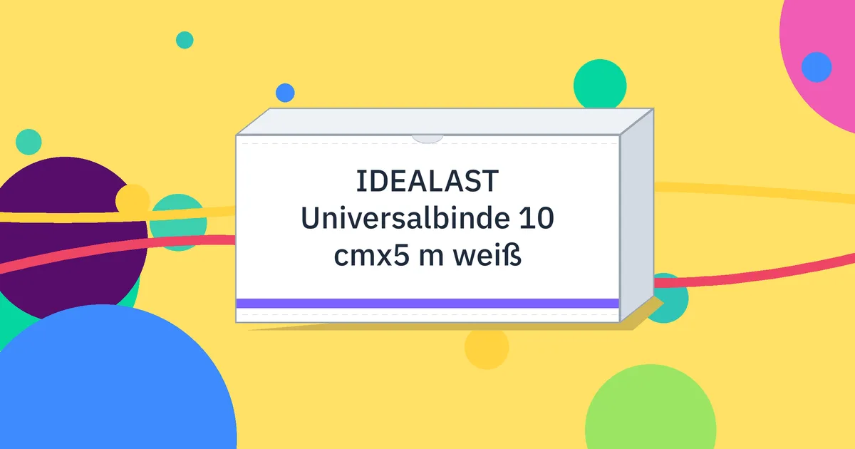 Symbolbild: Packung mit der Aufschrift IDEALAST Universalbinde 10 cmx5 m weiß (PZN 18117174) – Verfügbarkeit und Bezug in Apotheken in Frankfurt am Main