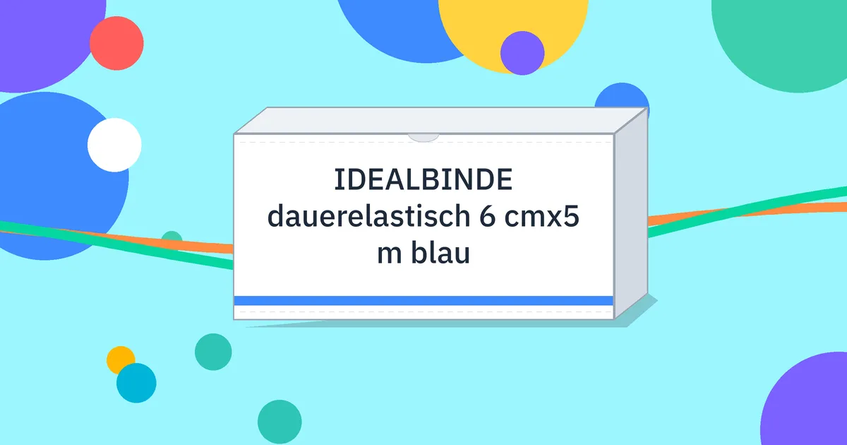 Symbolbild: Packung mit der Aufschrift IDEALBINDE dauerelastisch 6 cmx5 m blau (PZN 04794793) – Verfügbarkeit und Bezug in Apotheken in Frankfurt am Main