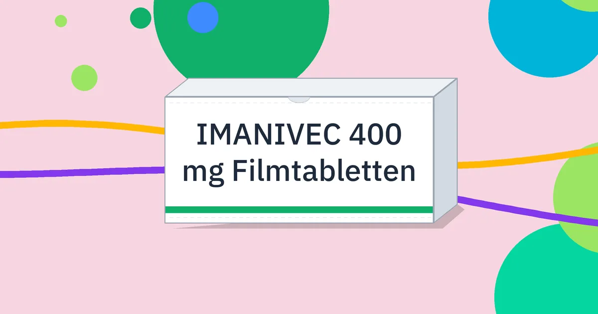 Symbolbild: Packung mit der Aufschrift IMANIVEC 400 mg Filmtabletten (PZN 12510568) – Verfügbarkeit und Bezug in Apotheken in Frankfurt am Main