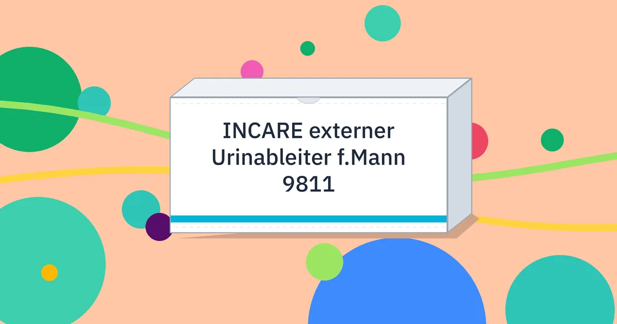 Symbolbild: Packung mit der Aufschrift INCARE externer Urinableiter f.Mann 9811 (PZN 03483861) – Verfügbarkeit und Bezug in Apotheken in Frankfurt am Main