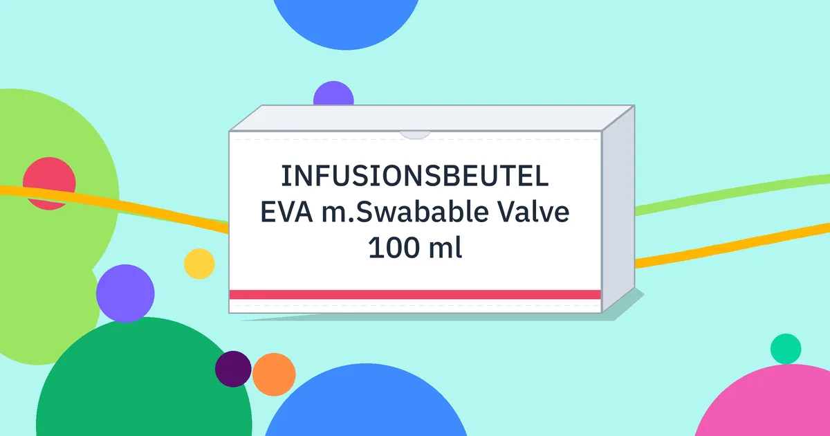 Symbolbild: Packung mit der Aufschrift INFUSIONSBEUTEL EVA m.Swabable Valve 100 ml (PZN 11528690) – Verfügbarkeit und Bezug in Apotheken in Frankfurt am Main