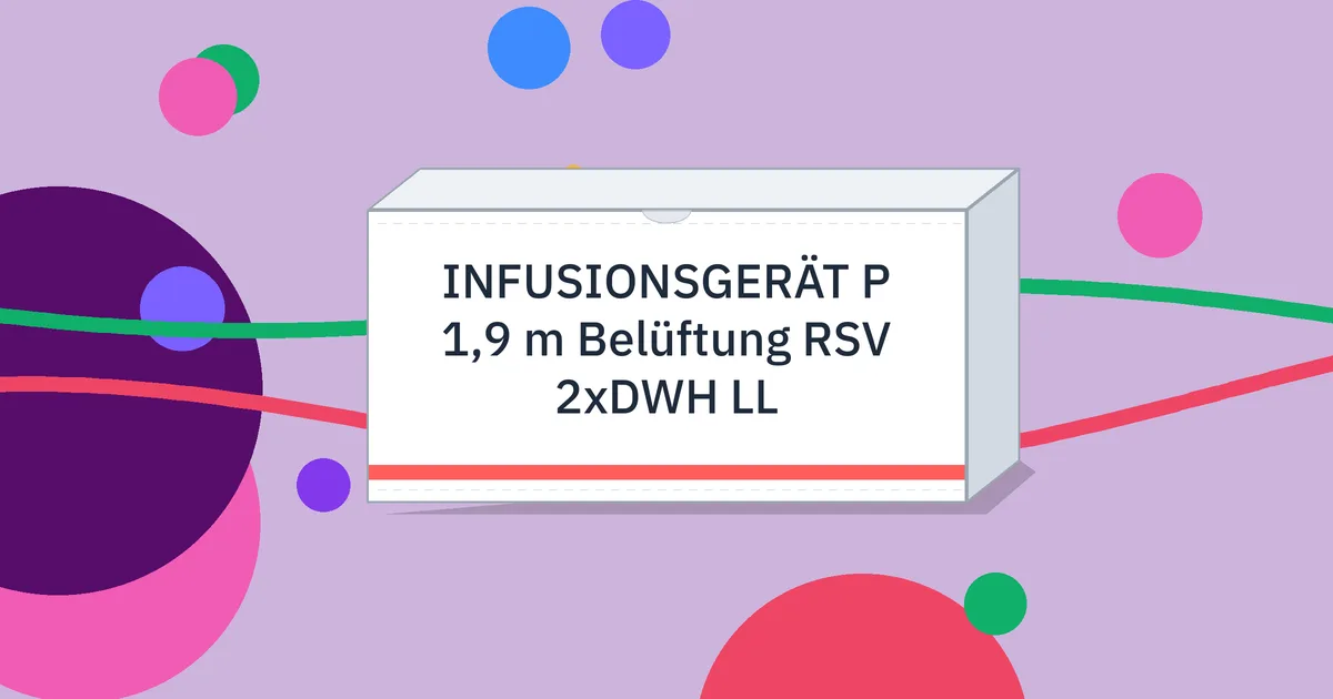 Symbolbild: Packung mit der Aufschrift INFUSIONSGERÄT P 1,9 m Belüftung RSV 2xDWH LL (PZN 17488052) – Verfügbarkeit und Bezug in Apotheken in Frankfurt am Main