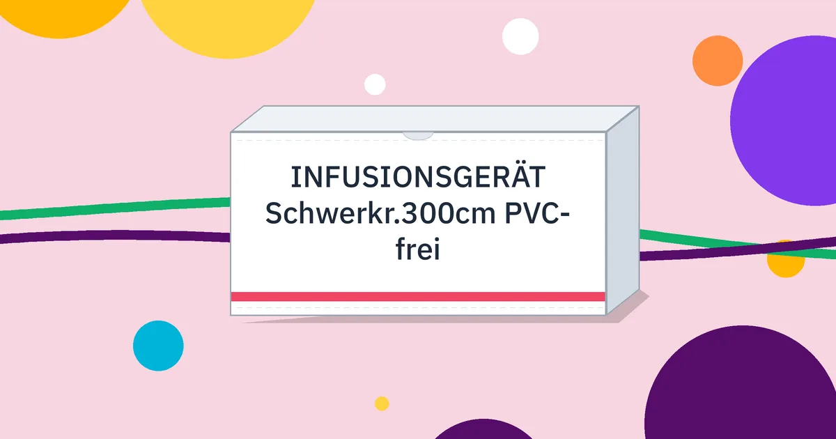 Symbolbild: Packung mit der Aufschrift INFUSIONSGERÄT Schwerkr.300cm PVC-frei (PZN 19893986) – Verfügbarkeit und Bezug in Apotheken in Frankfurt am Main