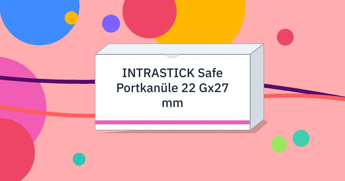 Symbolbild: Packung mit der Aufschrift INTRASTICK Safe Portkanüle 22 Gx27 mm (PZN 09315113) – Verfügbarkeit und Bezug in Apotheken in Frankfurt am Main