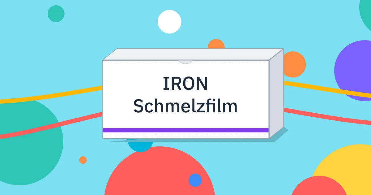 Symbolbild: Packung mit der Aufschrift IRON Schmelzfilm (PZN 19823313) – Verfügbarkeit und Bezug in Apotheken in Frankfurt am Main