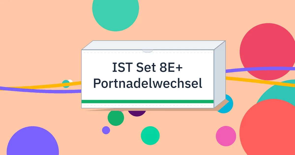 Symbolbild: Packung mit der Aufschrift IST Set 8E+ Portnadelwechsel (PZN 18702346) – Verfügbarkeit und Bezug in Apotheken in Frankfurt am Main