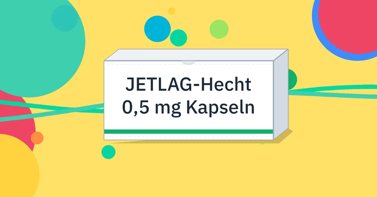 Symbolbild: Packung mit der Aufschrift JETLAG-Hecht 0,5 mg Kapseln (PZN 09919124) – Verfügbarkeit und Bezug in Apotheken in Frankfurt am Main