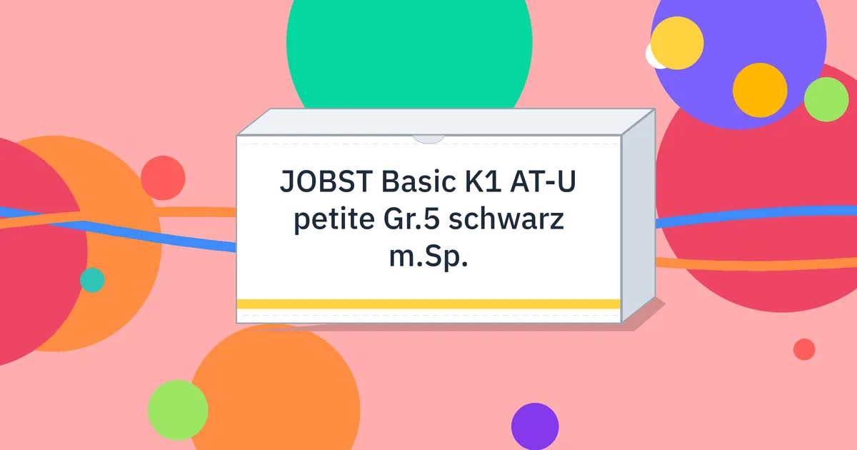 Symbolbild: Packung mit der Aufschrift JOBST Basic K1 AT-U petite Gr.5 schwarz m.Sp. (PZN 15310284) – Verfügbarkeit und Bezug in Apotheken in Frankfurt am Main