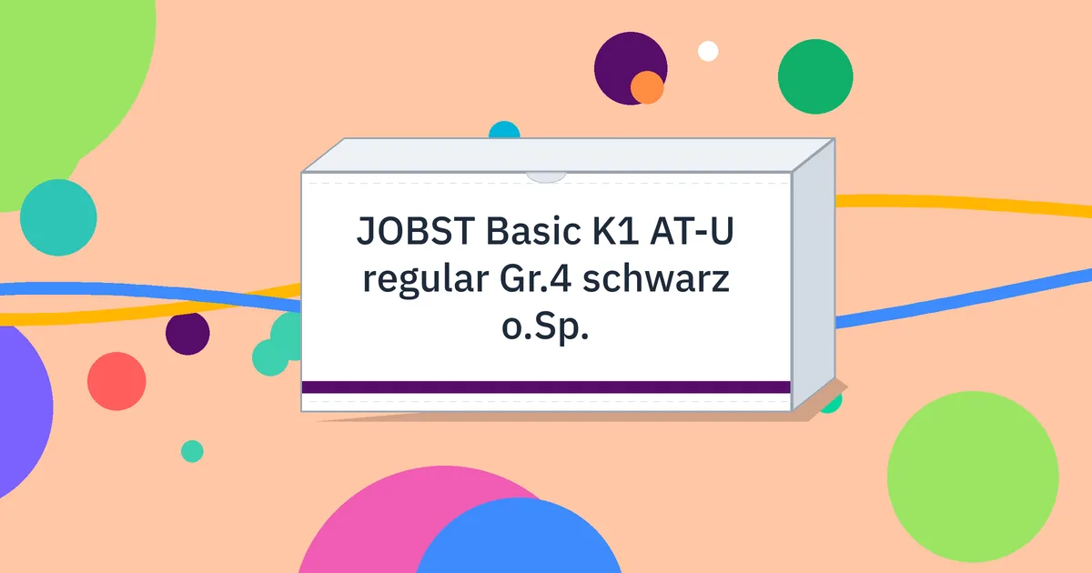Symbolbild: Packung mit der Aufschrift JOBST Basic K1 AT-U regular Gr.4 schwarz o.Sp. (PZN 15310634) – Verfügbarkeit und Bezug in Apotheken in Frankfurt am Main