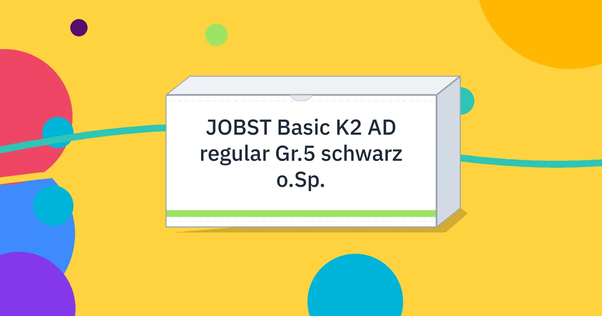 Symbolbild: Packung mit der Aufschrift JOBST Basic K2 AD regular Gr.5 schwarz o.Sp. (PZN 15311131) – Verfügbarkeit und Bezug in Apotheken in Frankfurt am Main