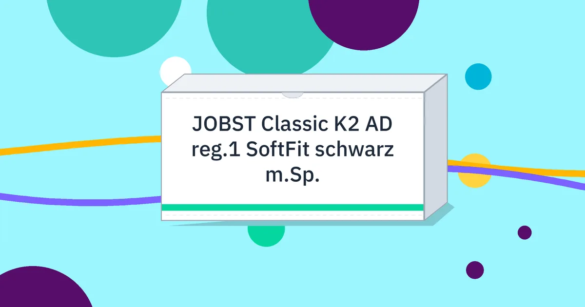 Symbolbild: Packung mit der Aufschrift JOBST Classic K2 AD reg.1 SoftFit schwarz m.Sp. (PZN 14222135) – Verfügbarkeit und Bezug in Apotheken in Frankfurt am Main