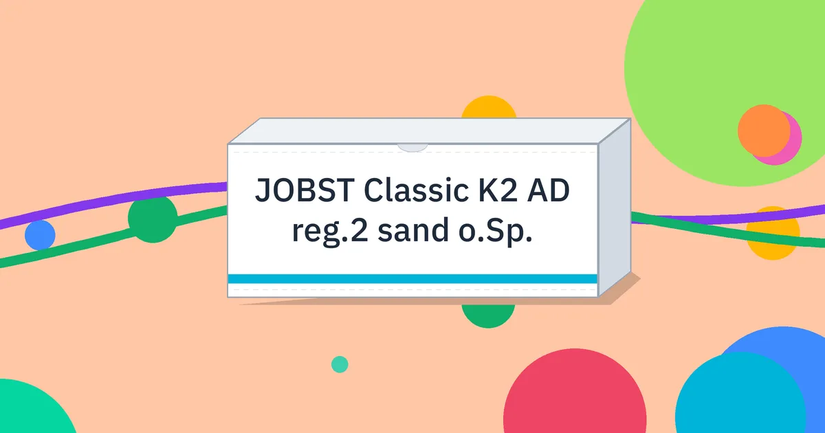 Symbolbild: Packung mit der Aufschrift JOBST Classic K2 AD reg.2 sand o.Sp. (PZN 10726028) – Verfügbarkeit und Bezug in Apotheken in Frankfurt am Main