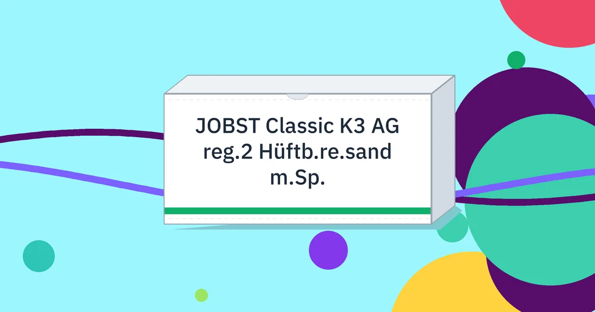 Symbolbild: Packung mit der Aufschrift JOBST Classic K3 AG reg.2 Hüftb.re.sand m.Sp. (PZN 13076298) – Verfügbarkeit und Bezug in Apotheken in Frankfurt am Main