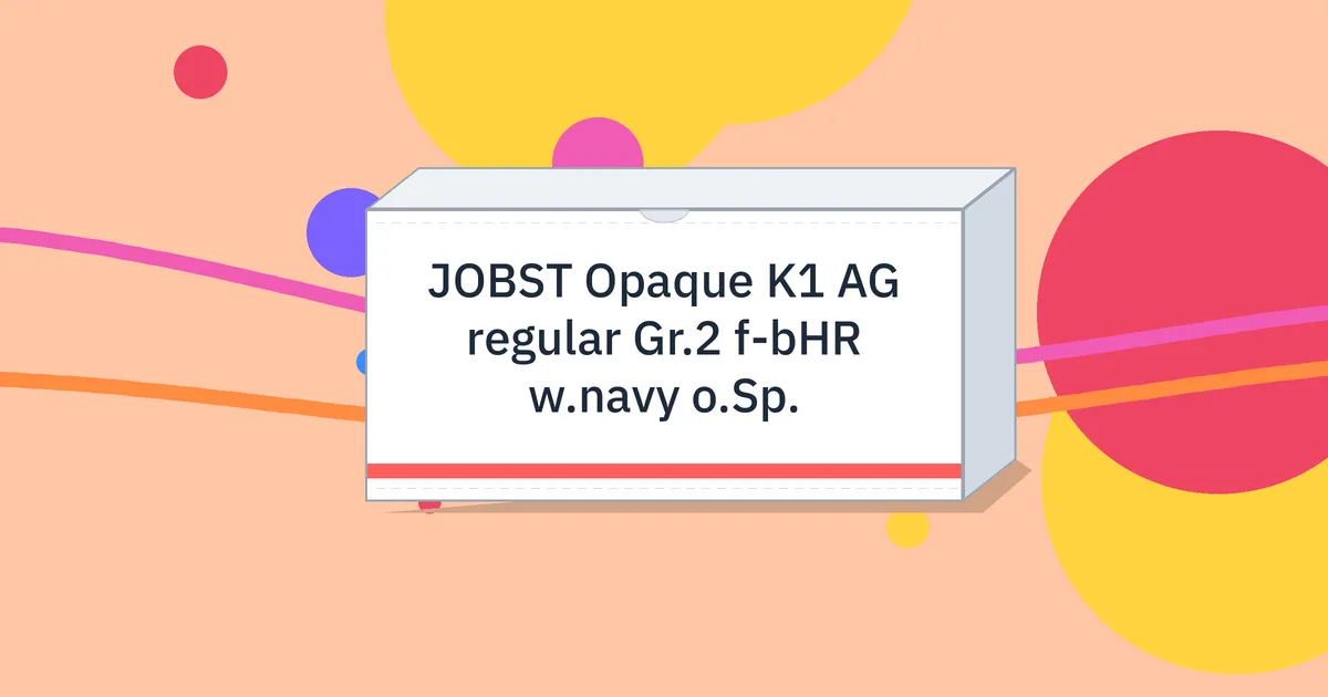 Symbolbild: Packung mit der Aufschrift JOBST Opaque K1 AG regular Gr.2 f-bHR w.navy o.Sp. (PZN 13094741) – Verfügbarkeit und Bezug in Apotheken in Frankfurt am Main