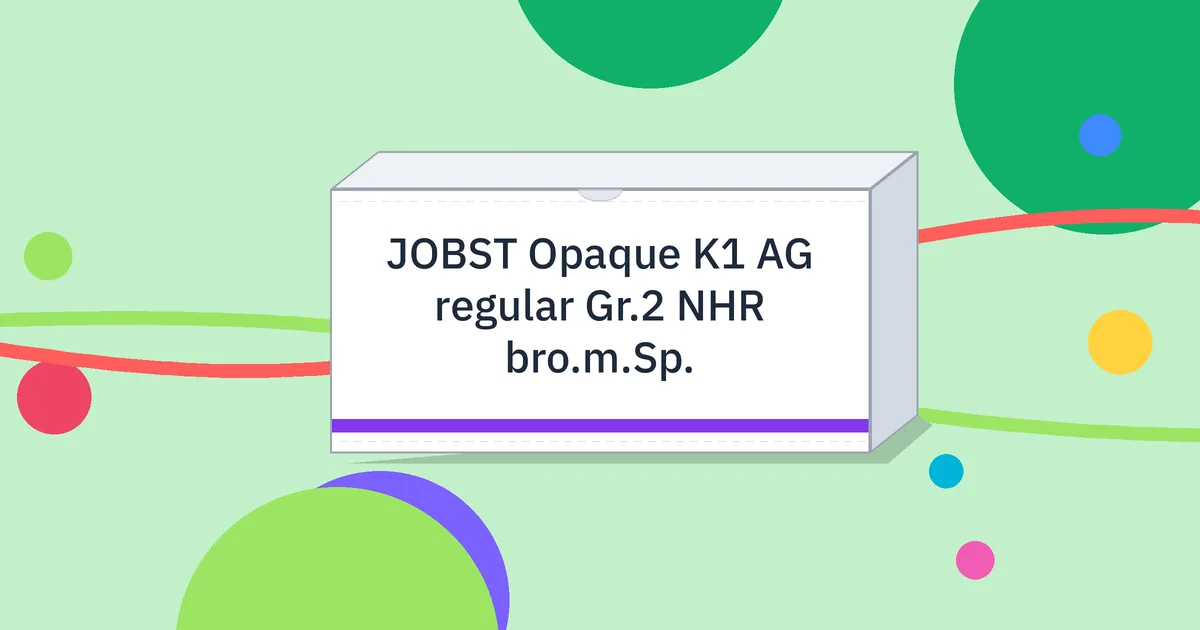 Symbolbild: Packung mit der Aufschrift JOBST Opaque K1 AG regular Gr.2 NHR bro.m.Sp. (PZN 13091257) – Verfügbarkeit und Bezug in Apotheken in Frankfurt am Main