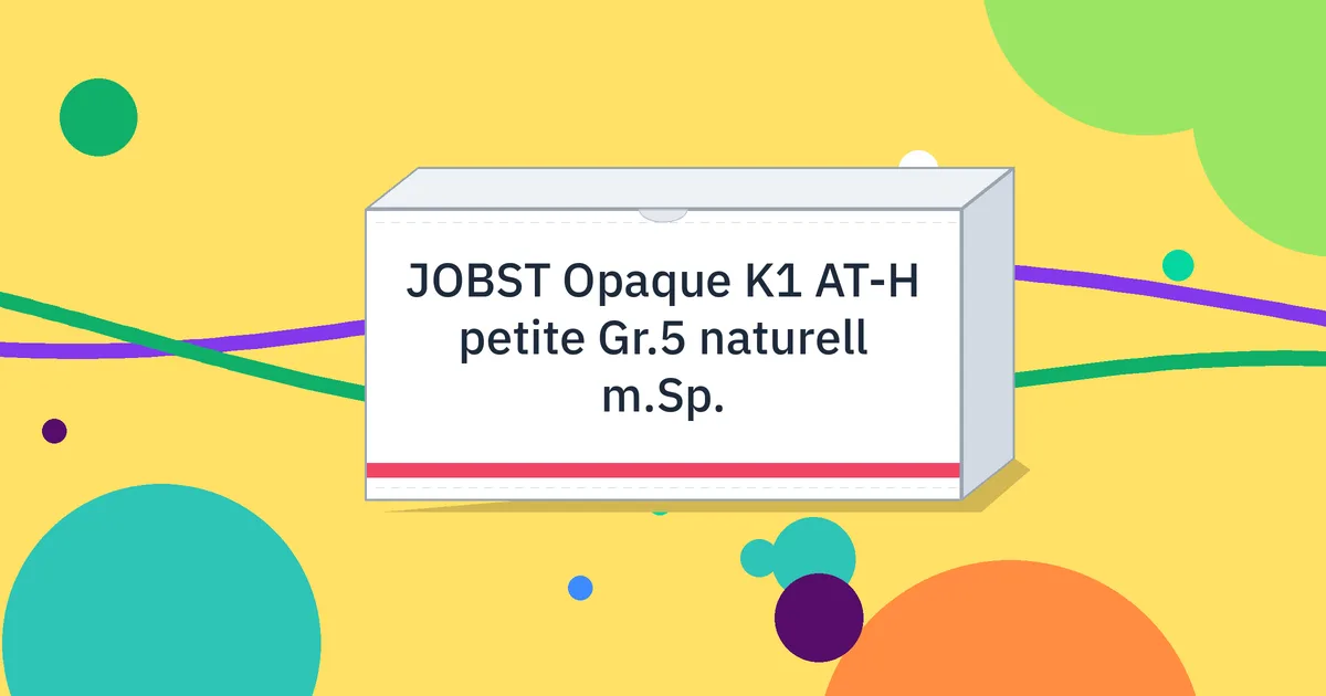 Symbolbild: Packung mit der Aufschrift JOBST Opaque K1 AT-H petite Gr.5 naturell m.Sp. (PZN 13102038) – Verfügbarkeit und Bezug in Apotheken in Frankfurt am Main