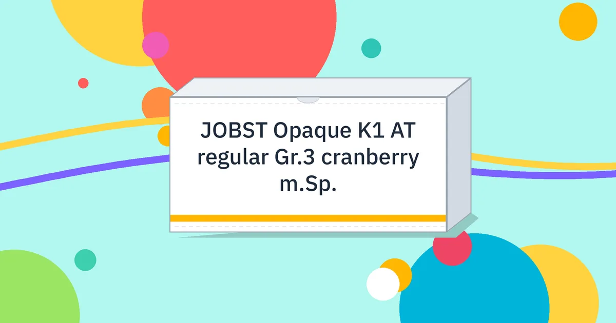 Symbolbild: Packung mit der Aufschrift JOBST Opaque K1 AT regular Gr.3 cranberry m.Sp. (PZN 13106906) – Verfügbarkeit und Bezug in Apotheken in Frankfurt am Main