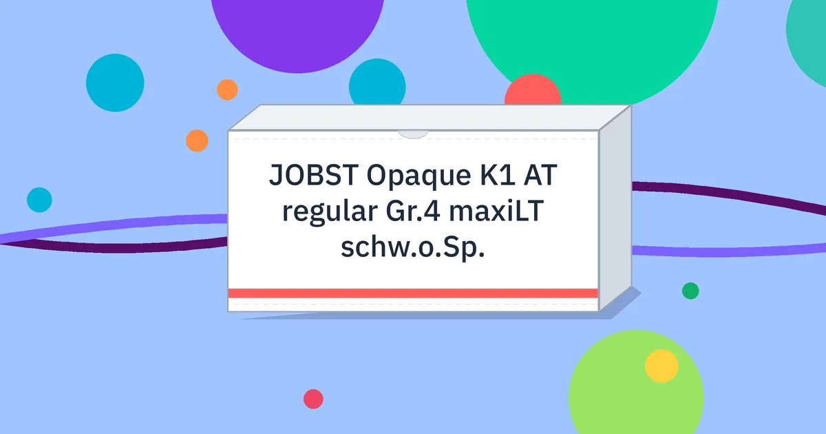Symbolbild: Packung mit der Aufschrift JOBST Opaque K1 AT regular Gr.4 maxiLT schw.o.Sp. (PZN 13106697) – Verfügbarkeit und Bezug in Apotheken in Frankfurt am Main