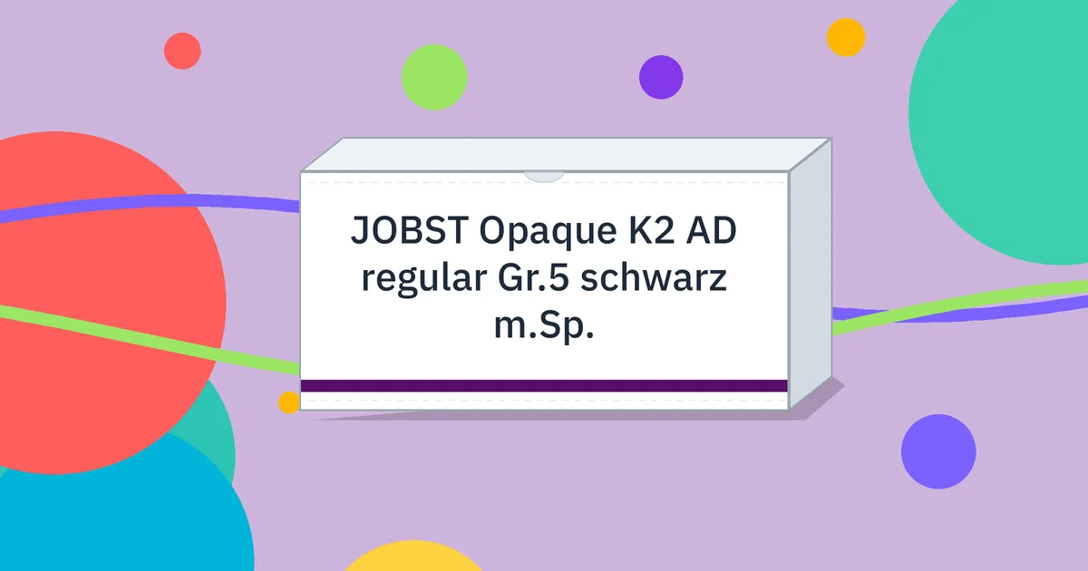 Symbolbild: Packung mit der Aufschrift JOBST Opaque K2 AD regular Gr.5 schwarz m.Sp. (PZN 11251998) – Verfügbarkeit und Bezug in Apotheken in Frankfurt am Main