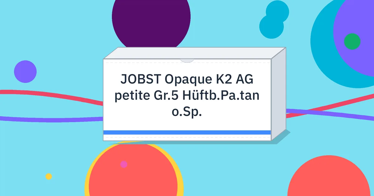 Symbolbild: Packung mit der Aufschrift JOBST Opaque K2 AG petite Gr.5 Hüftb.Pa.tan o.Sp. (PZN 16288279) – Verfügbarkeit und Bezug in Apotheken in Frankfurt am Main