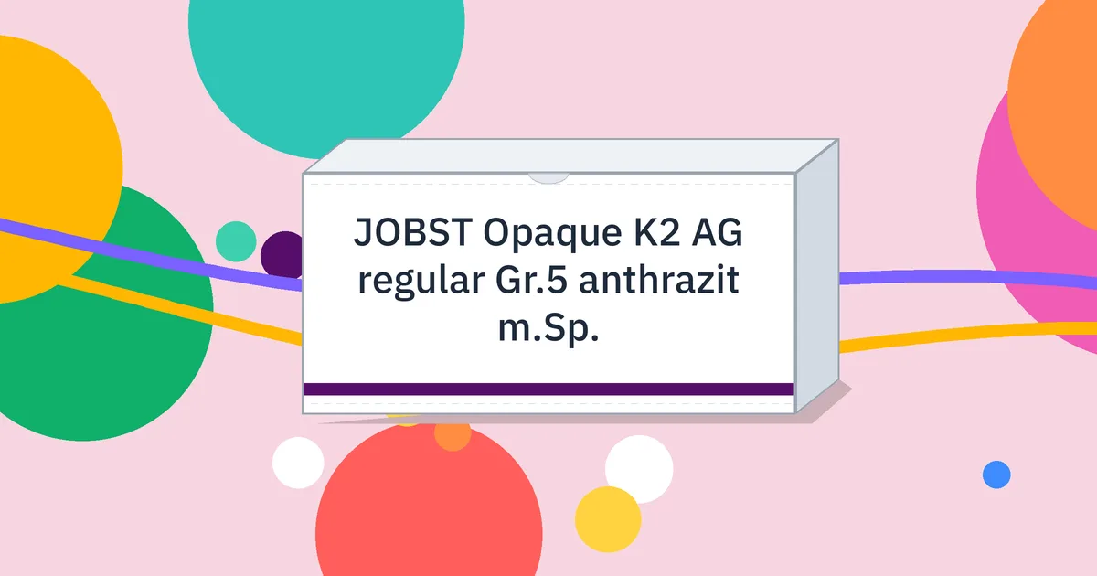 Symbolbild: Packung mit der Aufschrift JOBST Opaque K2 AG regular Gr.5 anthrazit m.Sp. (PZN 16282880) – Verfügbarkeit und Bezug in Apotheken in Frankfurt am Main
