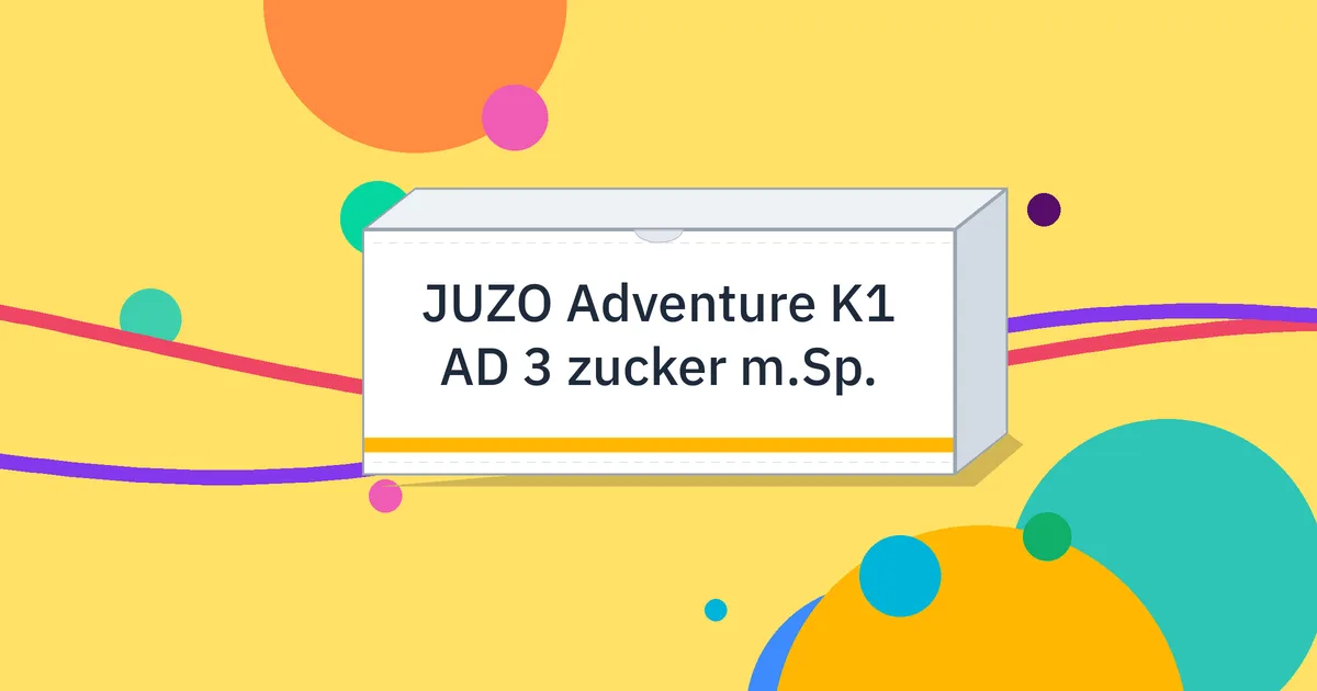 Symbolbild: Packung mit der Aufschrift JUZO Adventure K1 AD 3 zucker m.Sp. (PZN 16342487) – Verfügbarkeit und Bezug in Apotheken in Frankfurt am Main