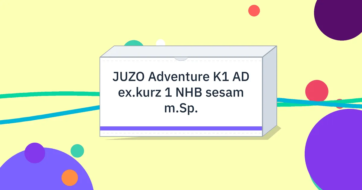 Symbolbild: Packung mit der Aufschrift JUZO Adventure K1 AD ex.kurz 1 NHB sesam m.Sp. (PZN 16493737) – Verfügbarkeit und Bezug in Apotheken in Frankfurt am Main