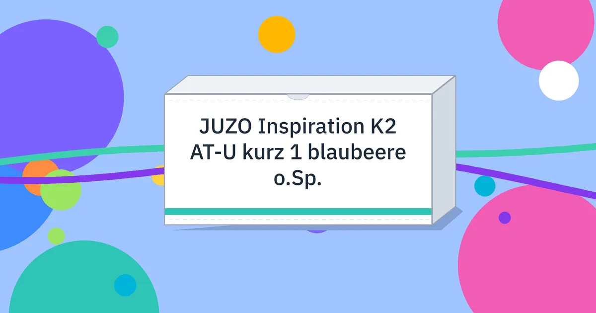 Symbolbild: Packung mit der Aufschrift JUZO Inspiration K2 AT-U kurz 1 blaubeere o.Sp. (PZN 14928579) – Verfügbarkeit und Bezug in Apotheken in Frankfurt am Main