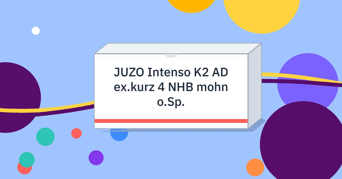 Symbolbild: Packung mit der Aufschrift JUZO Intenso K2 AD ex.kurz 4 NHB mohn o.Sp. (PZN 18622328) – Verfügbarkeit und Bezug in Apotheken in Frankfurt am Main