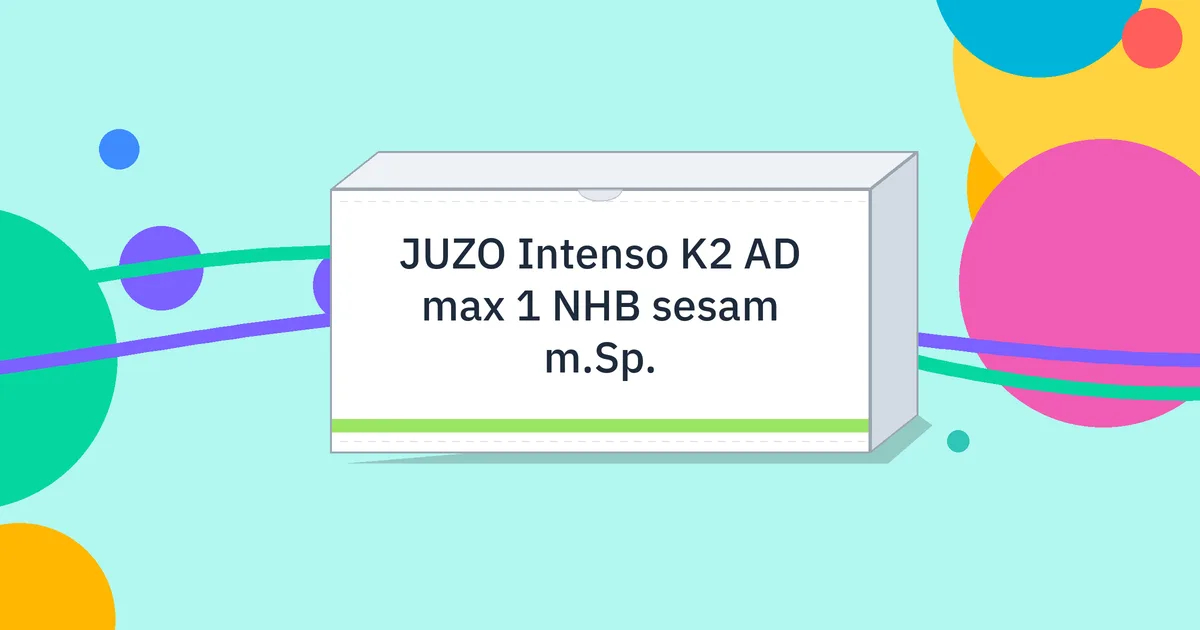 Symbolbild: Packung mit der Aufschrift JUZO Intenso K2 AD max 1 NHB sesam m.Sp. (PZN 18612726) – Verfügbarkeit und Bezug in Apotheken in Frankfurt am Main