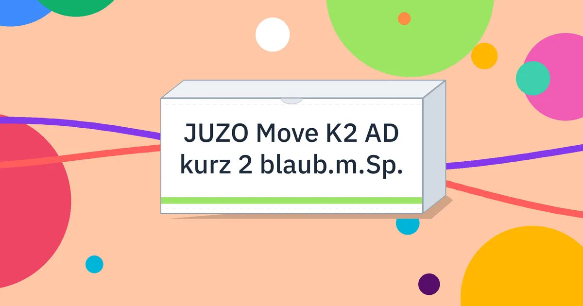 Symbolbild: Packung mit der Aufschrift JUZO Move K2 AD kurz 2 blaub.m.Sp. (PZN 18540168) – Verfügbarkeit und Bezug in Apotheken in Frankfurt am Main