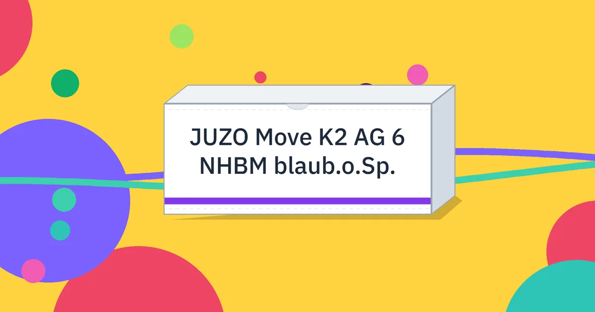 Symbolbild: Packung mit der Aufschrift JUZO Move K2 AG 6 NHBM blaub.o.Sp. (PZN 18556873) – Verfügbarkeit und Bezug in Apotheken in Frankfurt am Main