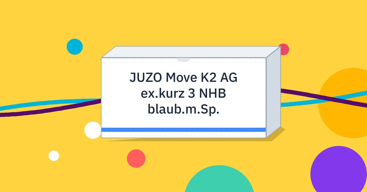Symbolbild: Packung mit der Aufschrift JUZO Move K2 AG ex.kurz 3 NHB blaub.m.Sp. (PZN 18563212) – Verfügbarkeit und Bezug in Apotheken in Frankfurt am Main