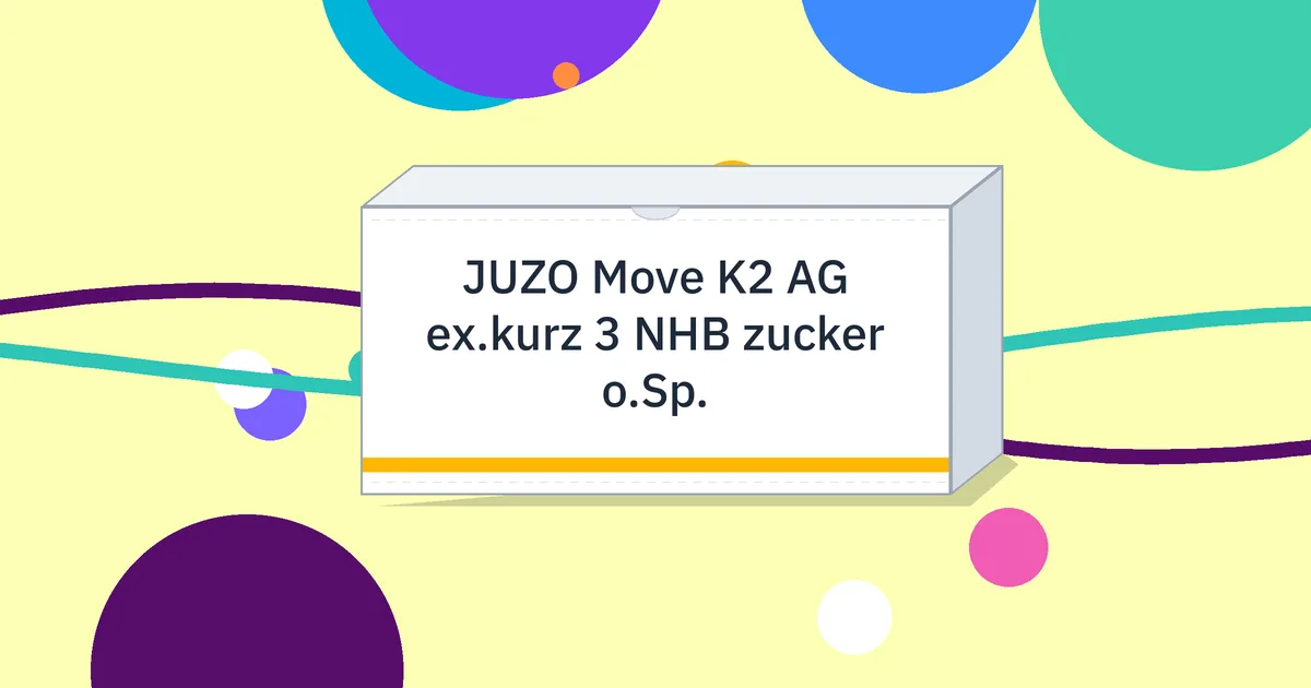 Symbolbild: Packung mit der Aufschrift JUZO Move K2 AG ex.kurz 3 NHB zucker o.Sp. (PZN 18533530) – Verfügbarkeit und Bezug in Apotheken in Frankfurt am Main
