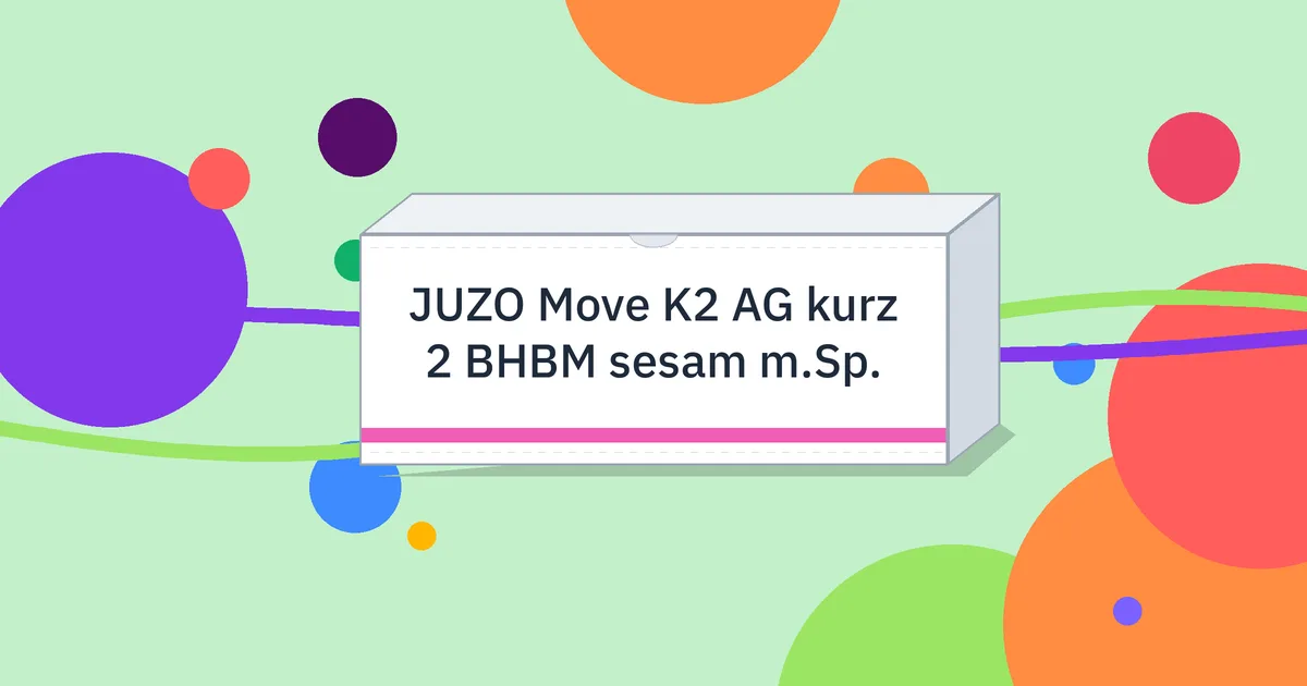 Symbolbild: Packung mit der Aufschrift JUZO Move K2 AG kurz 2 BHBM sesam m.Sp. (PZN 18528641) – Verfügbarkeit und Bezug in Apotheken in Frankfurt am Main