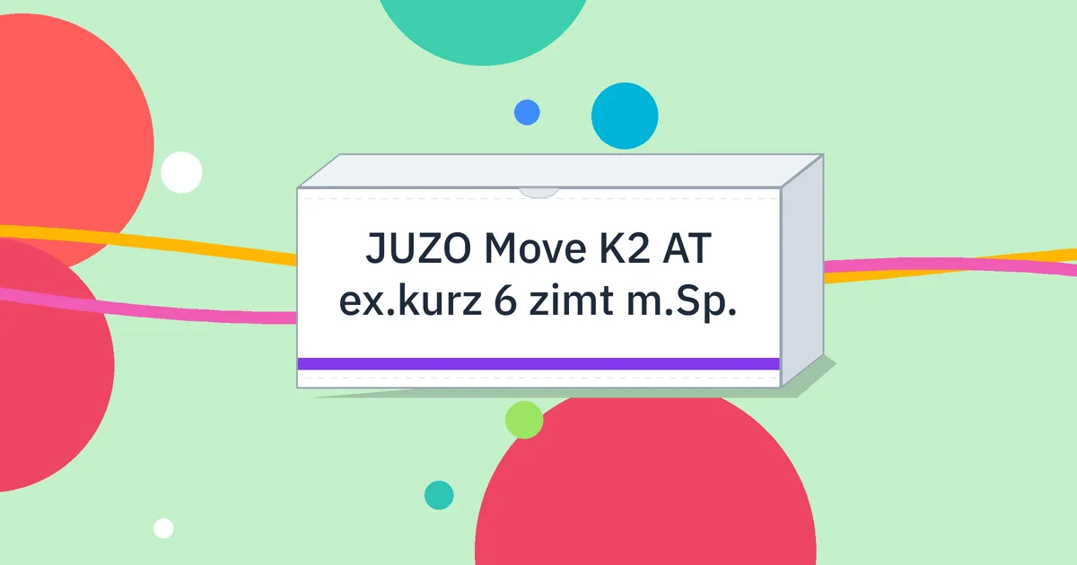 Symbolbild: Packung mit der Aufschrift JUZO Move K2 AT ex.kurz 6 zimt m.Sp. (PZN 20670725) – Verfügbarkeit und Bezug in Apotheken in Frankfurt am Main