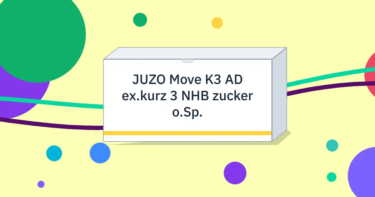 Symbolbild: Packung mit der Aufschrift JUZO Move K3 AD ex.kurz 3 NHB zucker o.Sp. (PZN 18570034) – Verfügbarkeit und Bezug in Apotheken in Frankfurt am Main