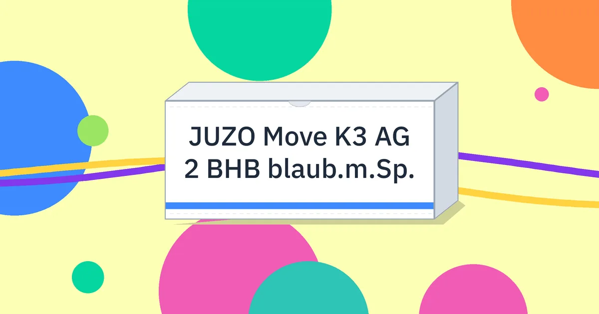 Symbolbild: Packung mit der Aufschrift JUZO Move K3 AG 2 BHB blaub.m.Sp. (PZN 18587402) – Verfügbarkeit und Bezug in Apotheken in Frankfurt am Main