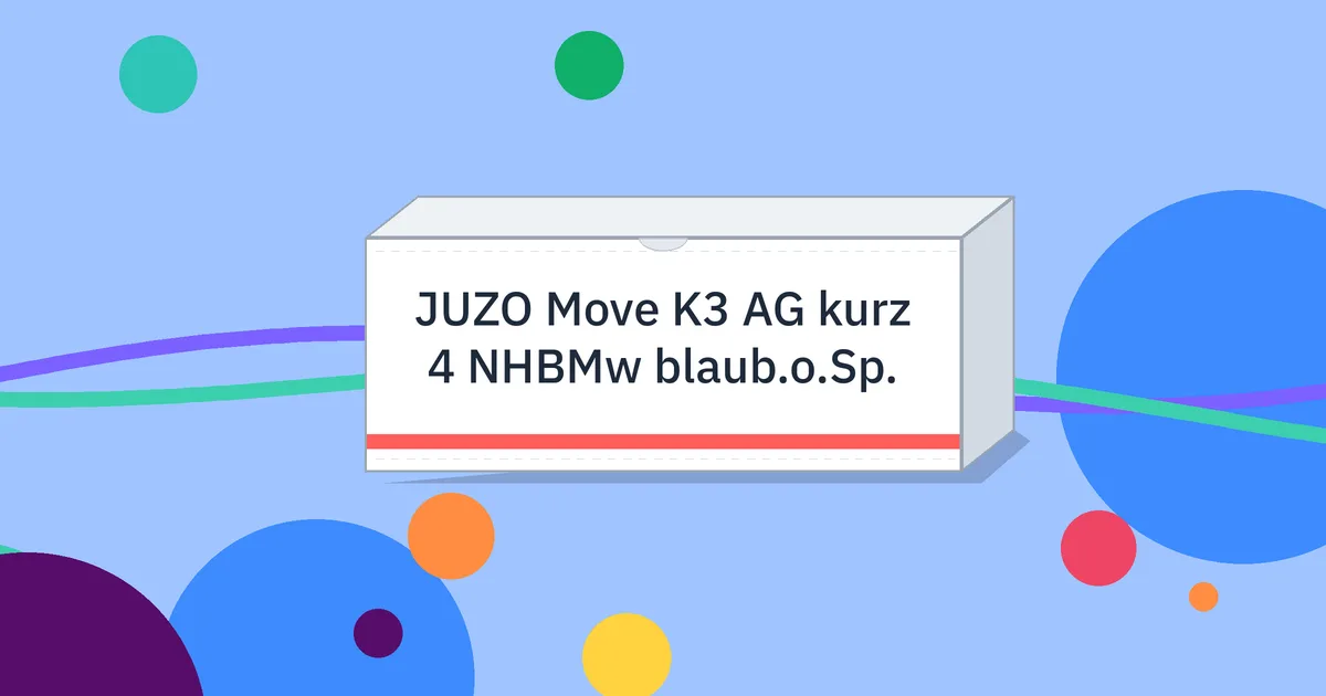 Symbolbild: Packung mit der Aufschrift JUZO Move K3 AG kurz 4 NHBMw blaub.o.Sp. (PZN 18592768) – Verfügbarkeit und Bezug in Apotheken in Frankfurt am Main