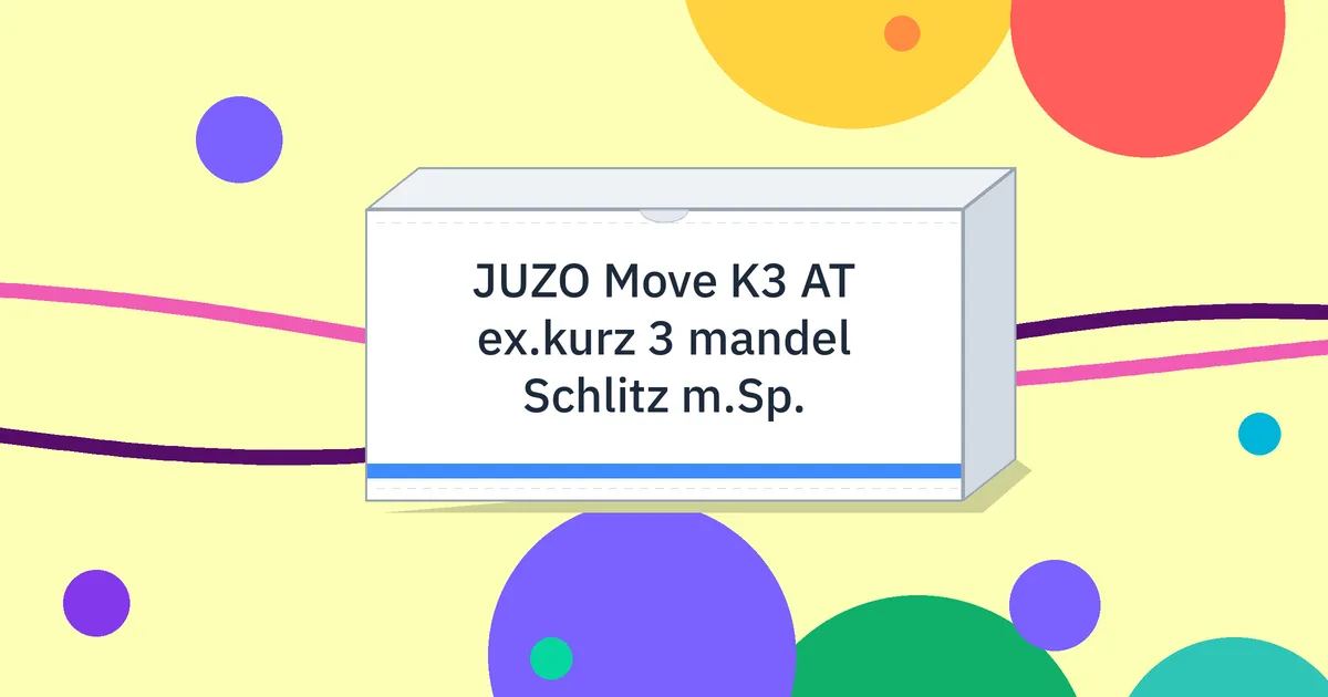Symbolbild: Packung mit der Aufschrift JUZO Move K3 AT ex.kurz 3 mandel Schlitz m.Sp. (PZN 20681195) – Verfügbarkeit und Bezug in Apotheken in Frankfurt am Main