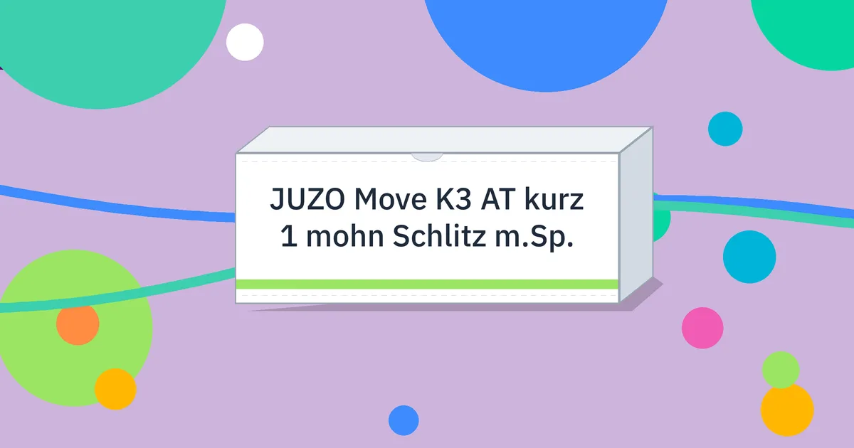 Symbolbild: Packung mit der Aufschrift JUZO Move K3 AT kurz 1 mohn Schlitz m.Sp. (PZN 20684348) – Verfügbarkeit und Bezug in Apotheken in Frankfurt am Main