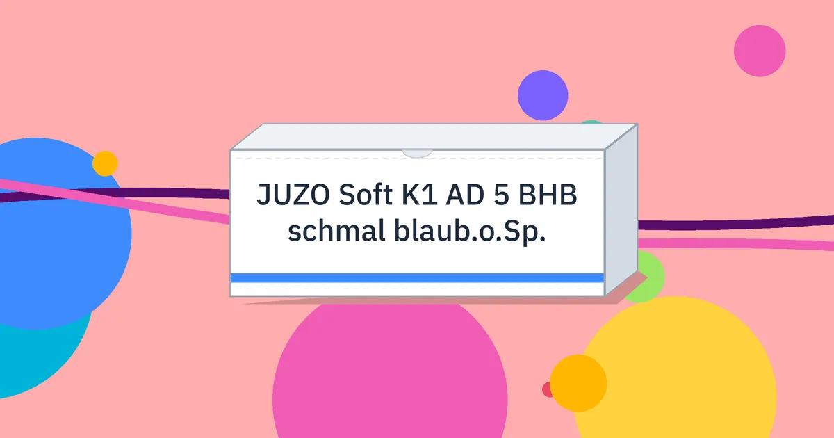Symbolbild: Packung mit der Aufschrift JUZO Soft K1 AD 5 BHB schmal blaub.o.Sp. (PZN 15463154) – Verfügbarkeit und Bezug in Apotheken in Frankfurt am Main