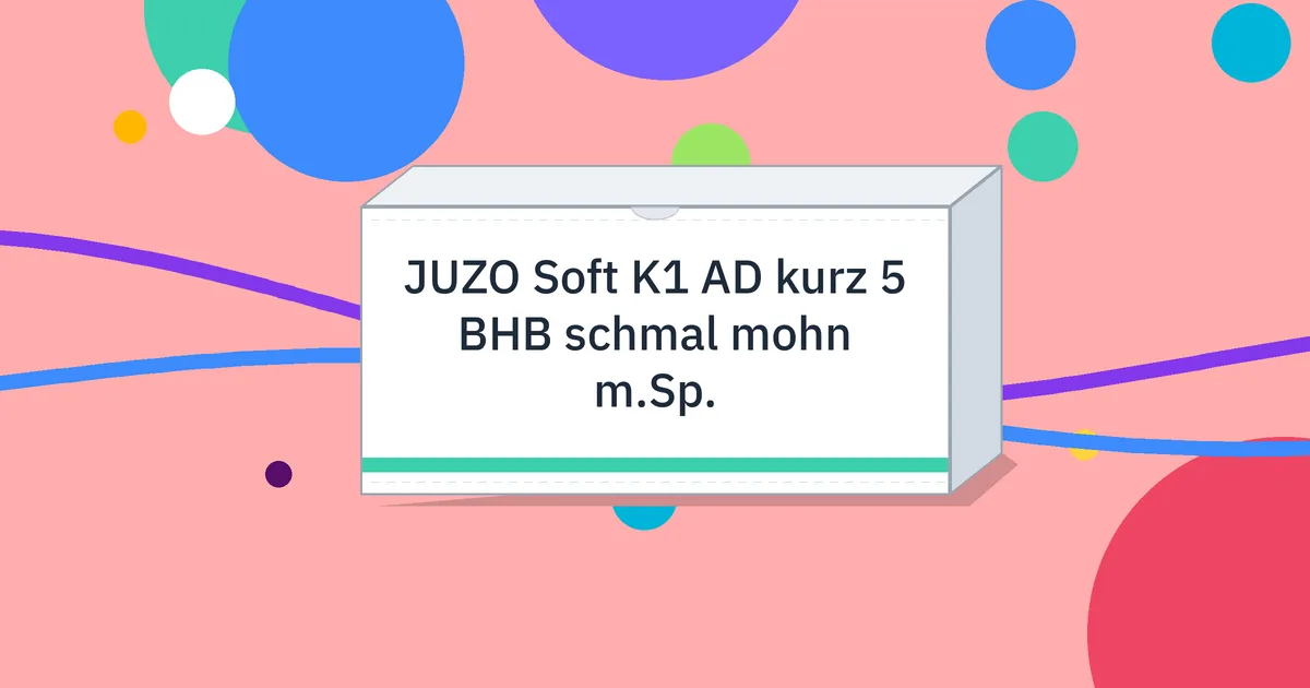 Symbolbild: Packung mit der Aufschrift JUZO Soft K1 AD kurz 5 BHB schmal mohn m.Sp. (PZN 15461959) – Verfügbarkeit und Bezug in Apotheken in Frankfurt am Main