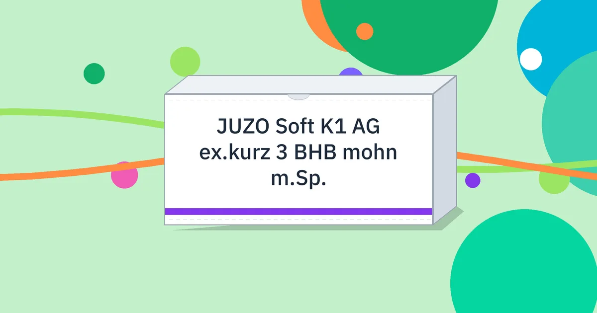 Symbolbild: Packung mit der Aufschrift JUZO Soft K1 AG ex.kurz 3 BHB mohn m.Sp. (PZN 14823768) – Verfügbarkeit und Bezug in Apotheken in Frankfurt am Main