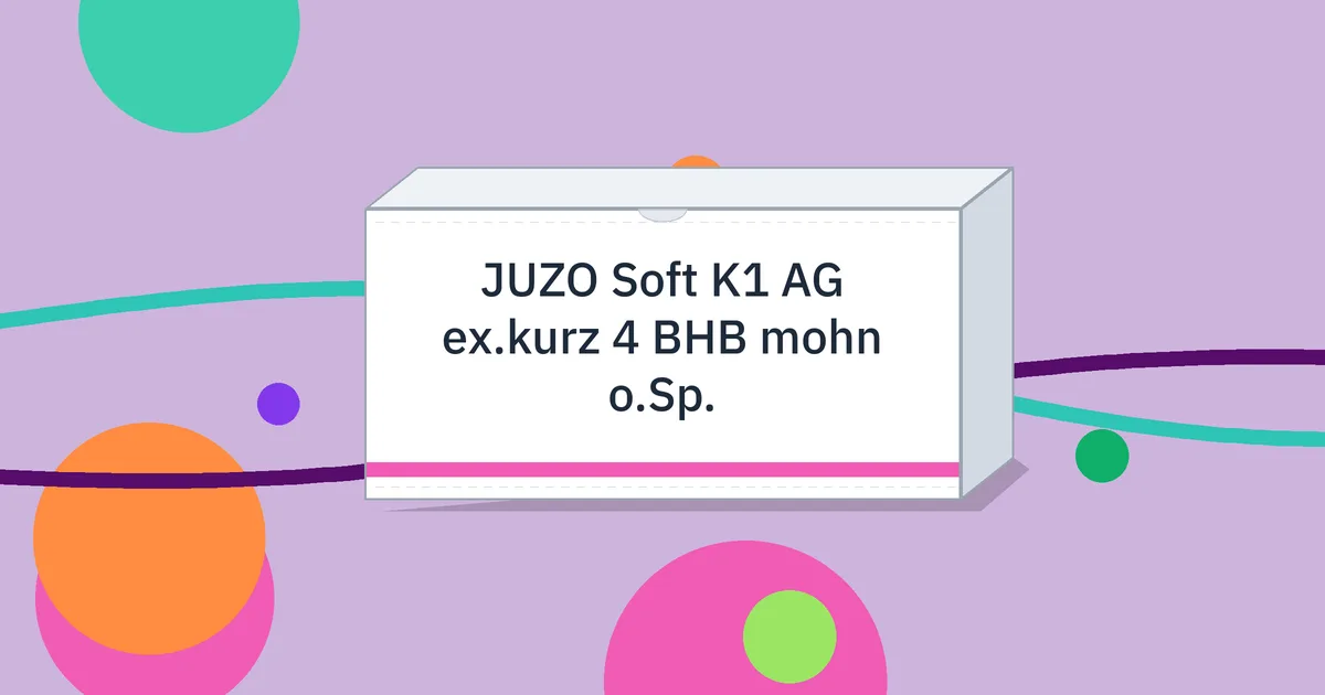 Symbolbild: Packung mit der Aufschrift JUZO Soft K1 AG ex.kurz 4 BHB mohn o.Sp. (PZN 14824437) – Verfügbarkeit und Bezug in Apotheken in Frankfurt am Main